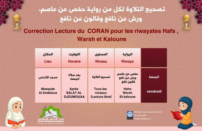 Halaqas hebdomadaires du Coran pour soeurs -riwayat Hasf Warch et ...